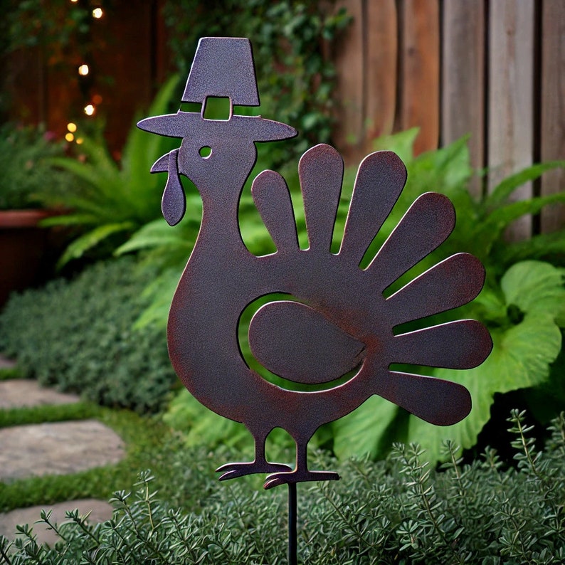 Pilgrim Turkey Metal Silhouette Stake - Vintage Thanksgiving Garden ...
