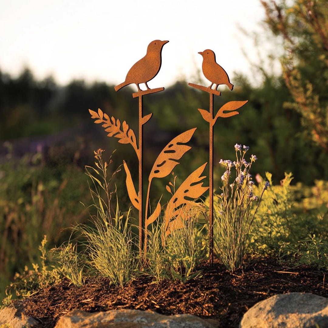 Pair of Birds on Rustic Metal Stakes - Garden Stake - Etsy