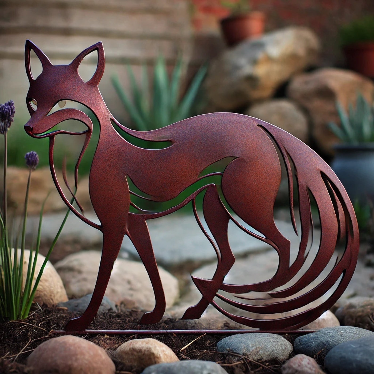 Rusted Fox Sentinel - Garden Stake - Etsy