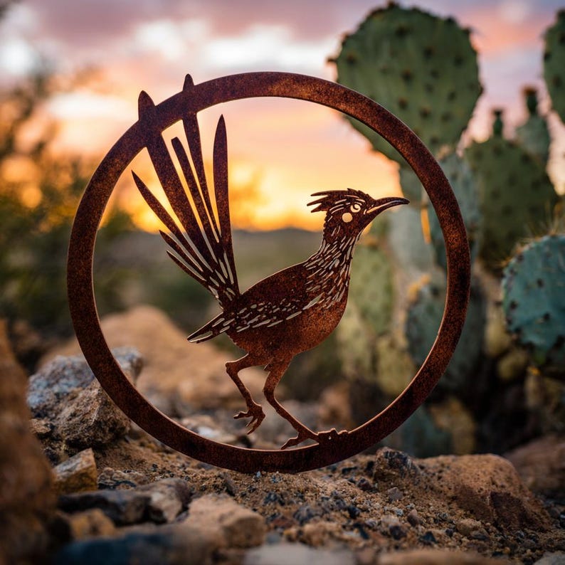 Rustic Roadrunner Metal Circle Sculpture – Southwestern Garden Decor - Etsy