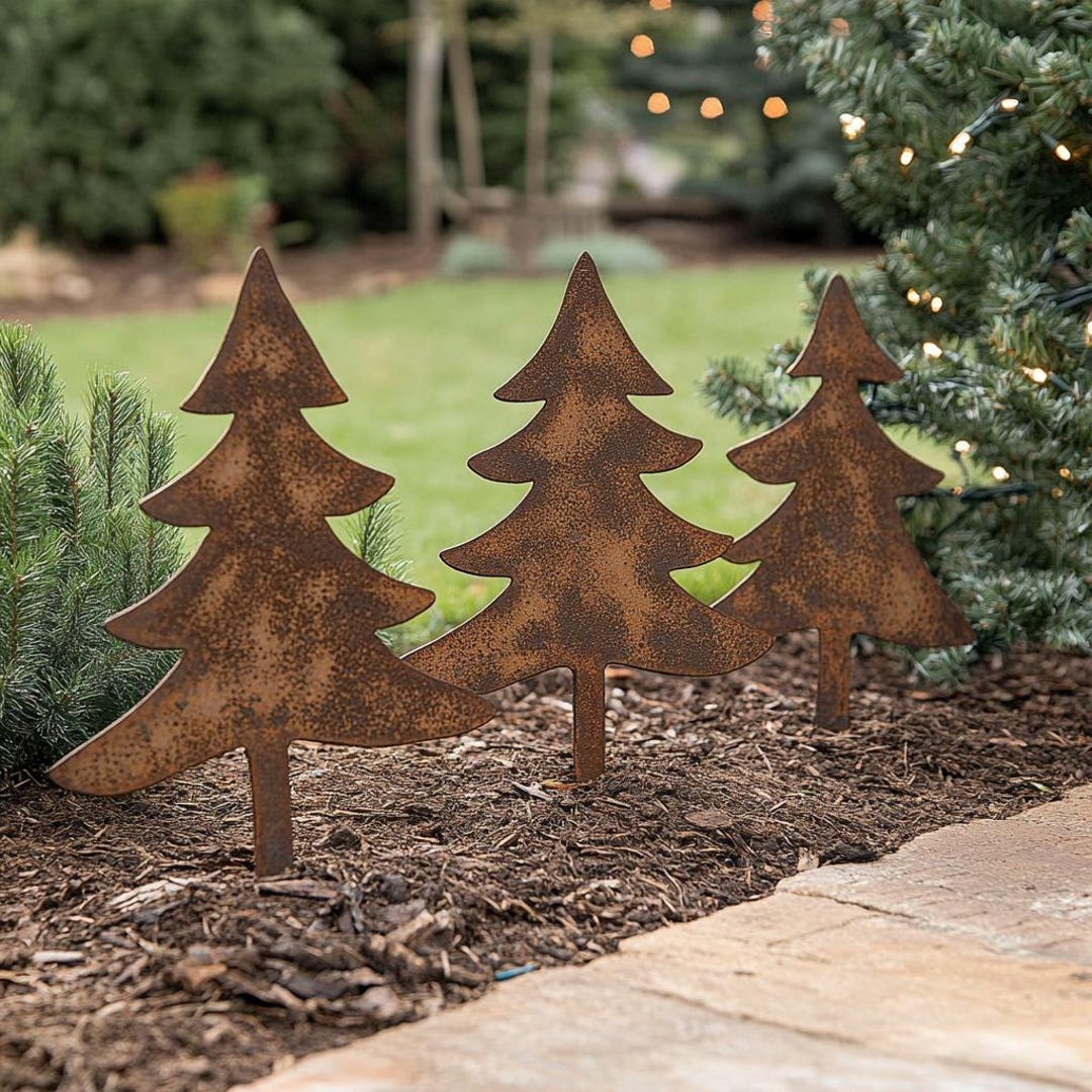 20" Rustic Pine Tree Trio Sculpture - Thanksgiving Garden Decor - Etsy