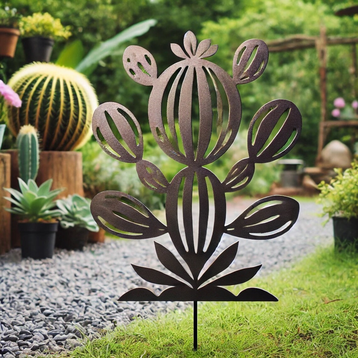 Rustic Prickly Pear Garden Stake - Garden Stakes - Etsy