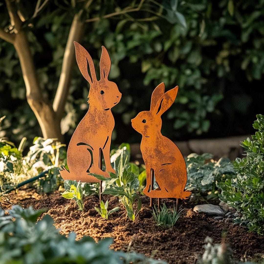 Rustic Rabbit Companions - Garden Decor - Etsy