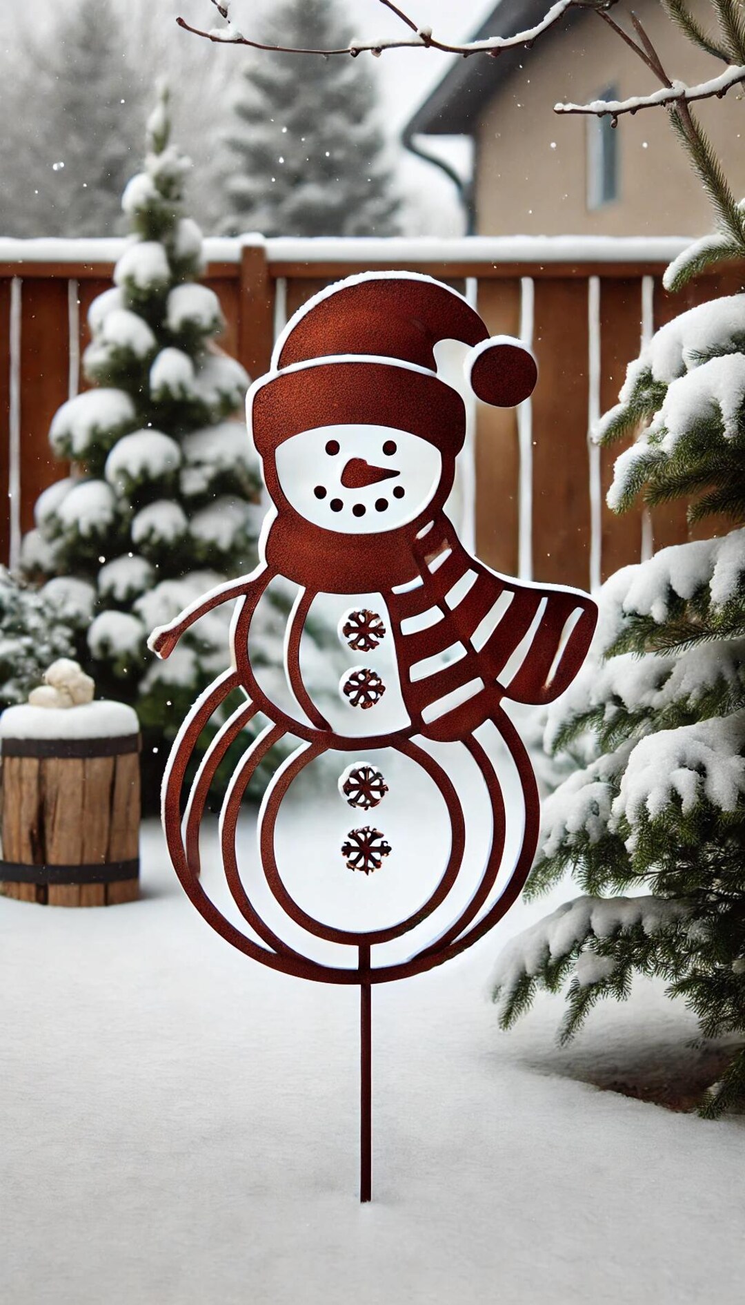 Flat Metal Snowman Garden Sculpture - Garden Stake - Etsy