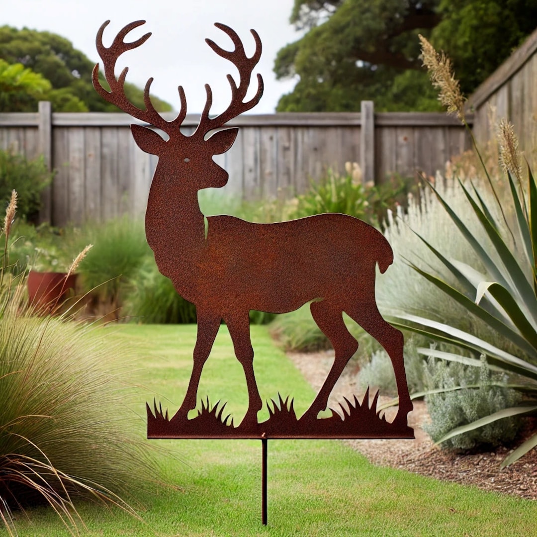 Rusted Deer Garden Sculpture - Garden Stake - Etsy