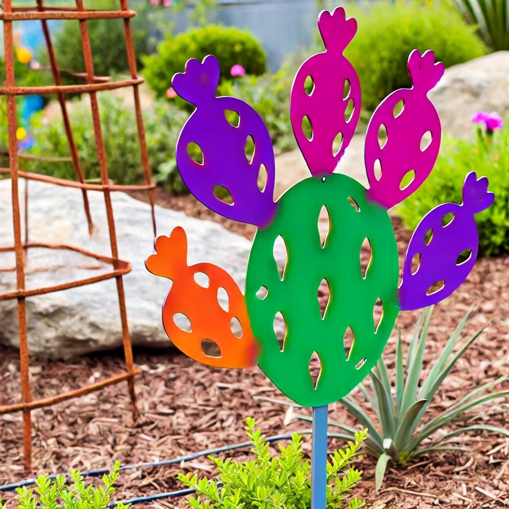 Multicolor Nopal Cactus Garden Decoration - Garden Stakes - Etsy