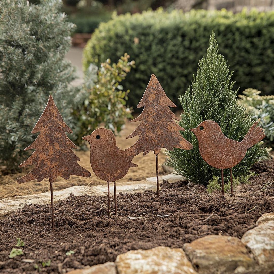 10" Rustic Birds and Trees Garden Sculpture Set - Thanksgiving Garden ...