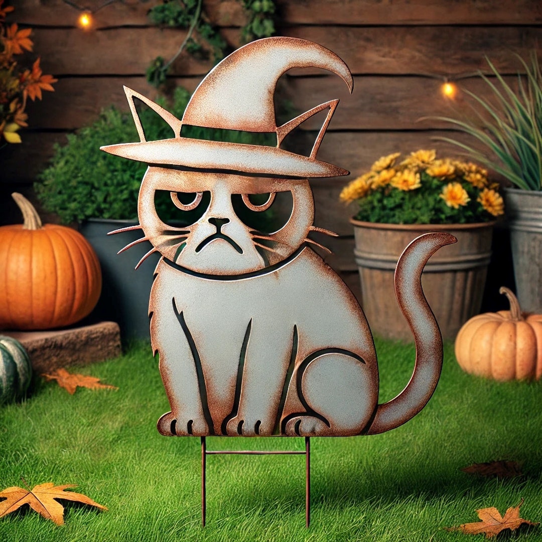 Grumpy Cat Witch Garden Stake - Garden Stakes - Etsy