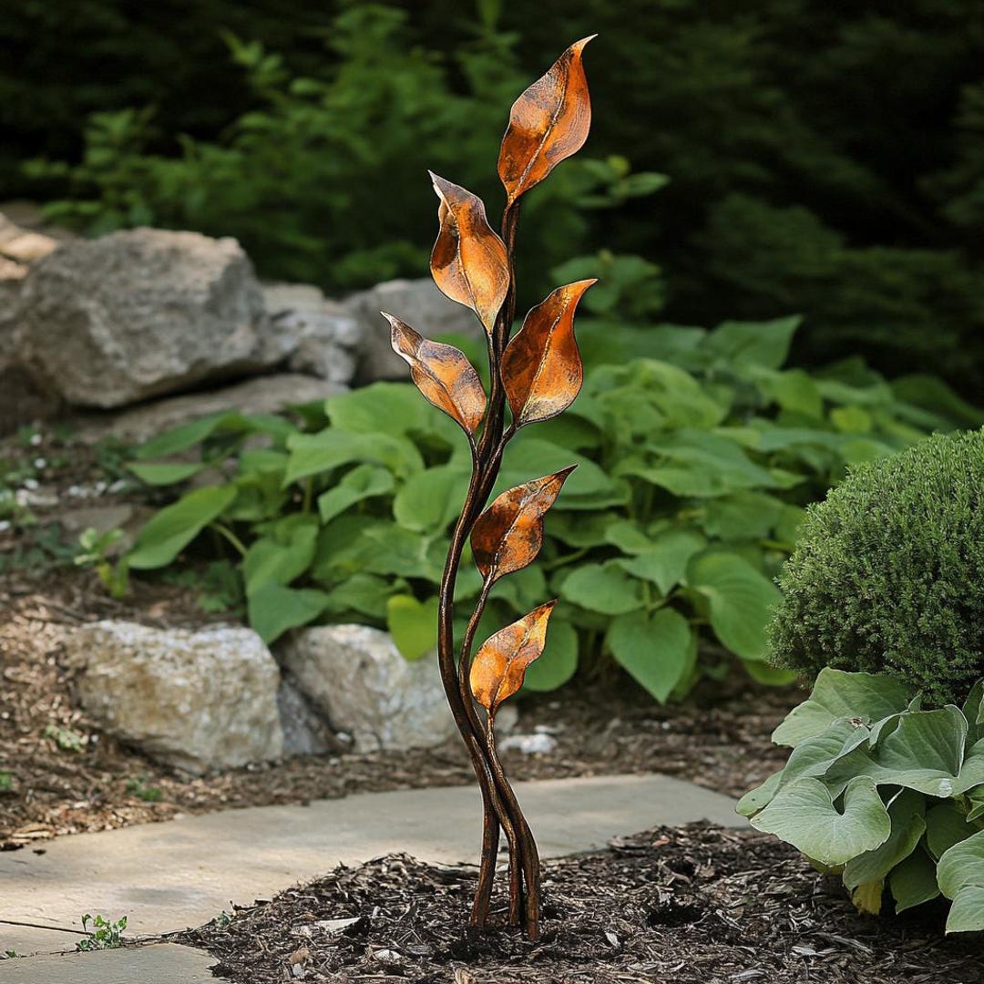 Tall Rustic Metal Leaf Sculpture - Garden Stake - Etsy