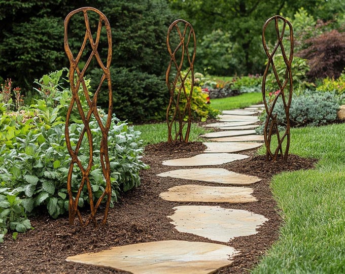 36" Rustic Vine-inspired Garden Trellis Set - Garden Stake - Etsy