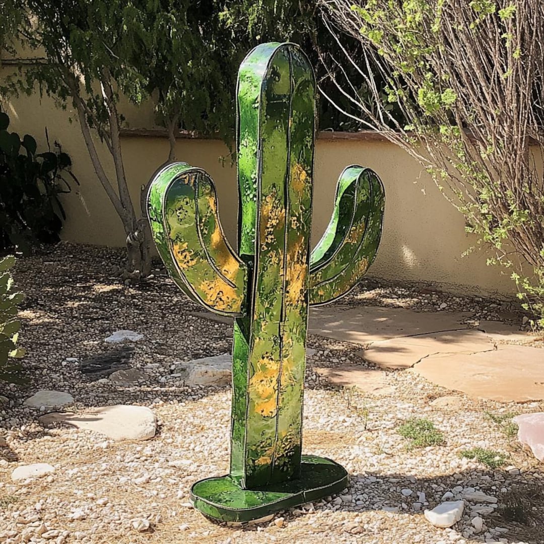 22" Tall Rustic Metal Cactus Sculpture - Garden Decor - Etsy