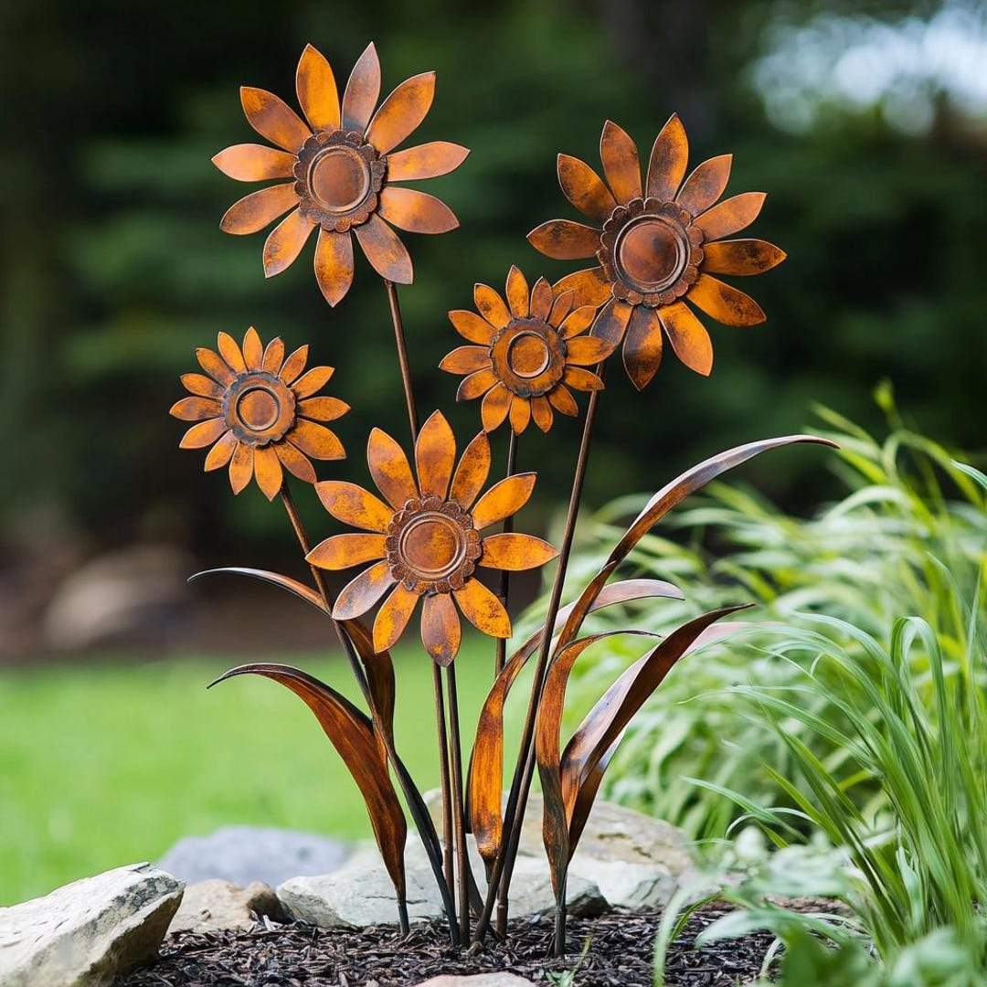 Rustic Metal Sunflower Garden Sculpture - Garden Stake - Etsy