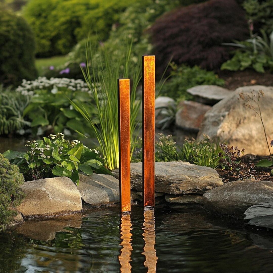 36" Pair of Rustic Metal Reflective Garden Pillars - Garden Stake - Etsy