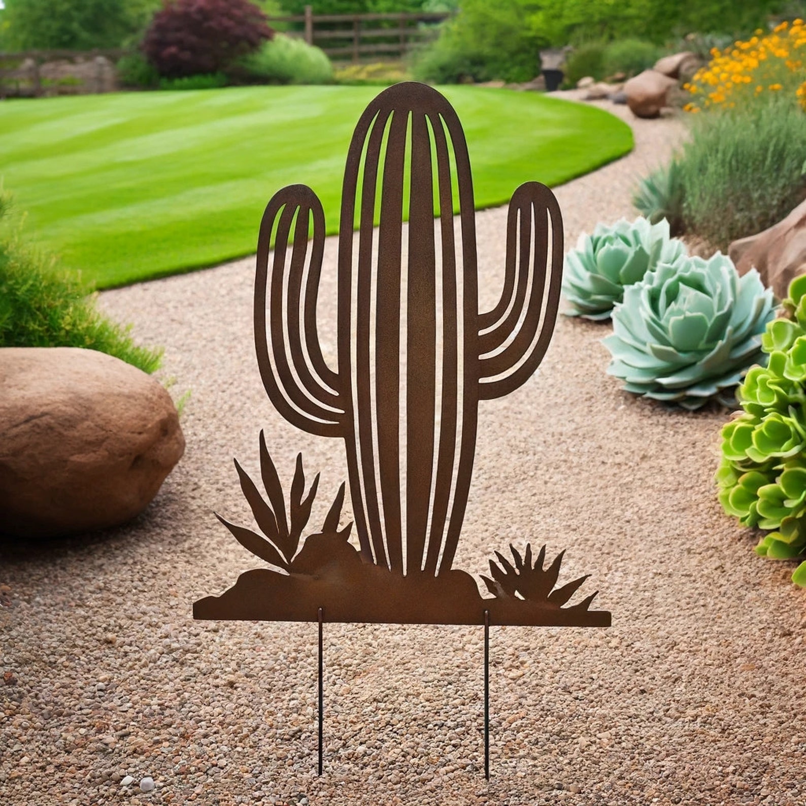 Arizona Desert Cactus Metal Garden Stake Garden Stakes - Etsy