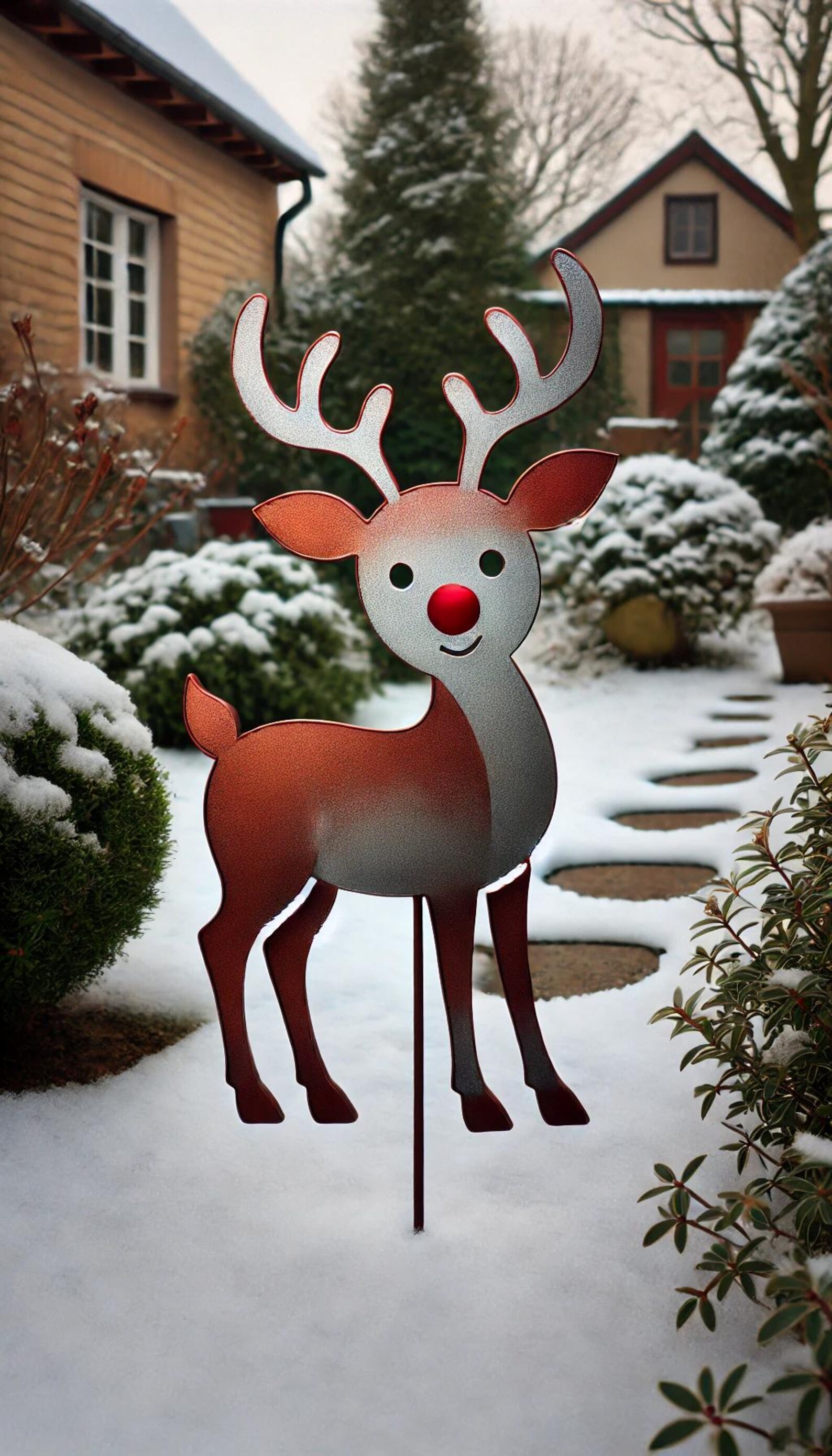 Rudolph the Red-nosed Reindeer Rustic Metal Ornament - Garden Stake - Etsy
