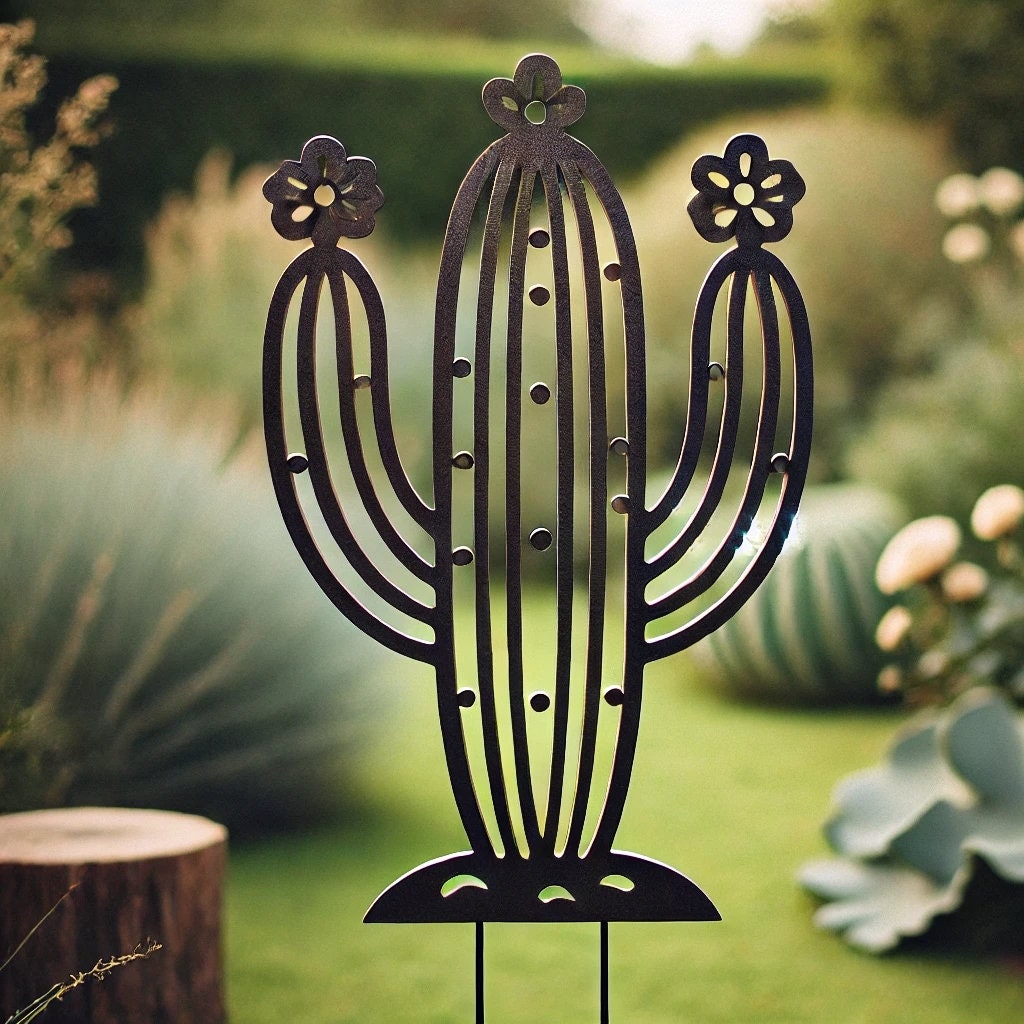 Rustic Arizona Cactus Metal Garden Stake Garden Stakes - Etsy