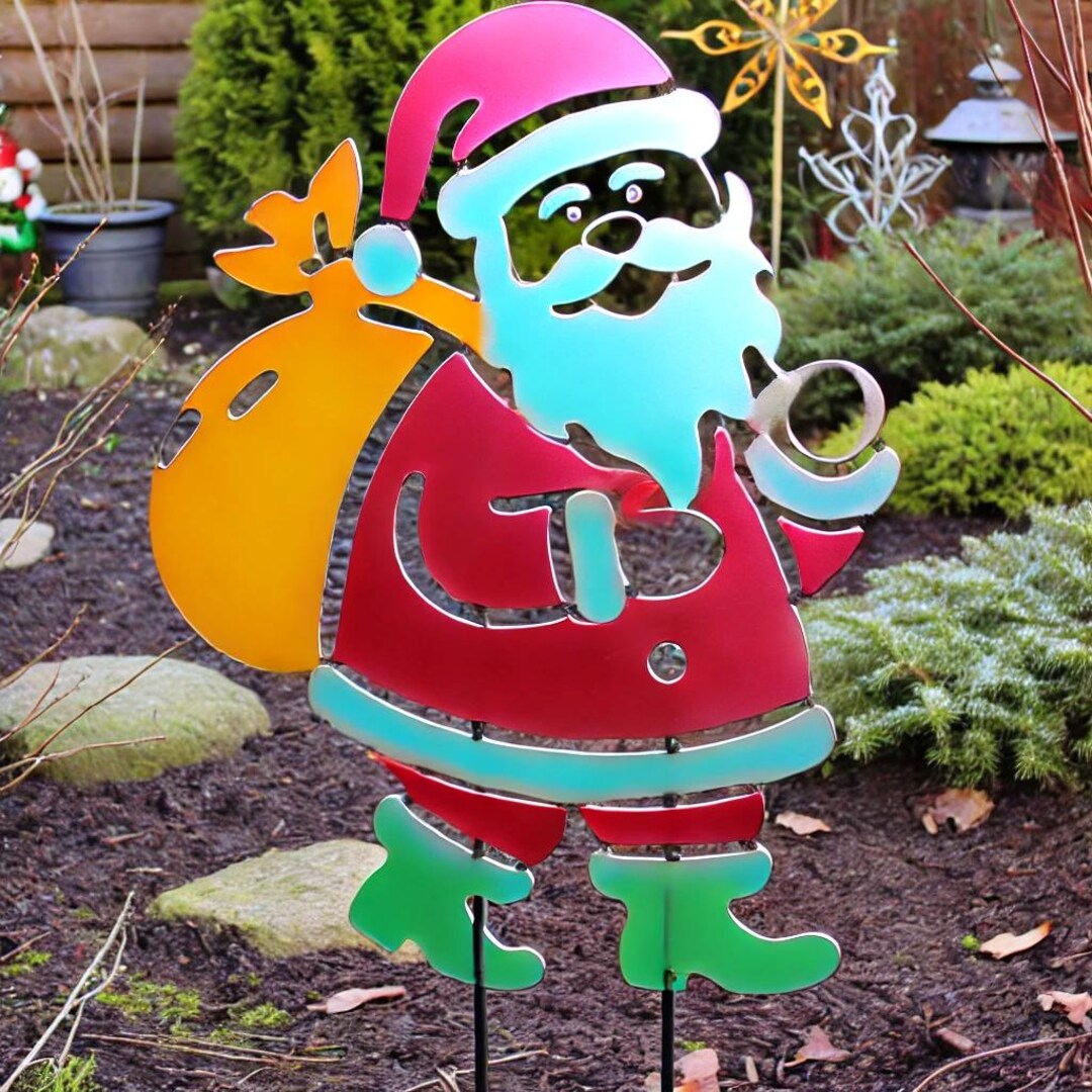 Vibrant Santa Garden Stake Garden Stake - Etsy