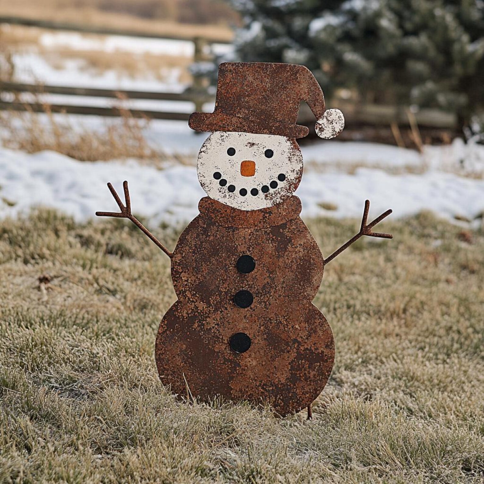 Rusted Snowman Garden Sculpture - Garden Stake - Etsy