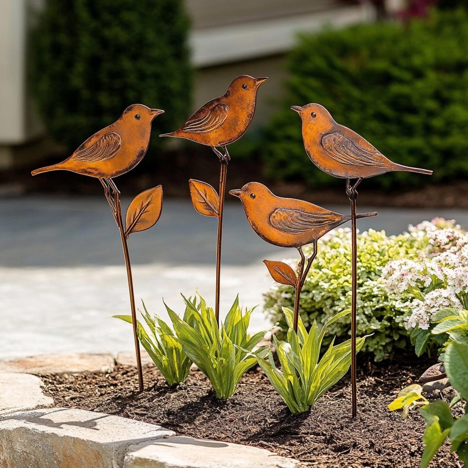Four-bird Metal Garden Stake Set - Garden Stake - Etsy