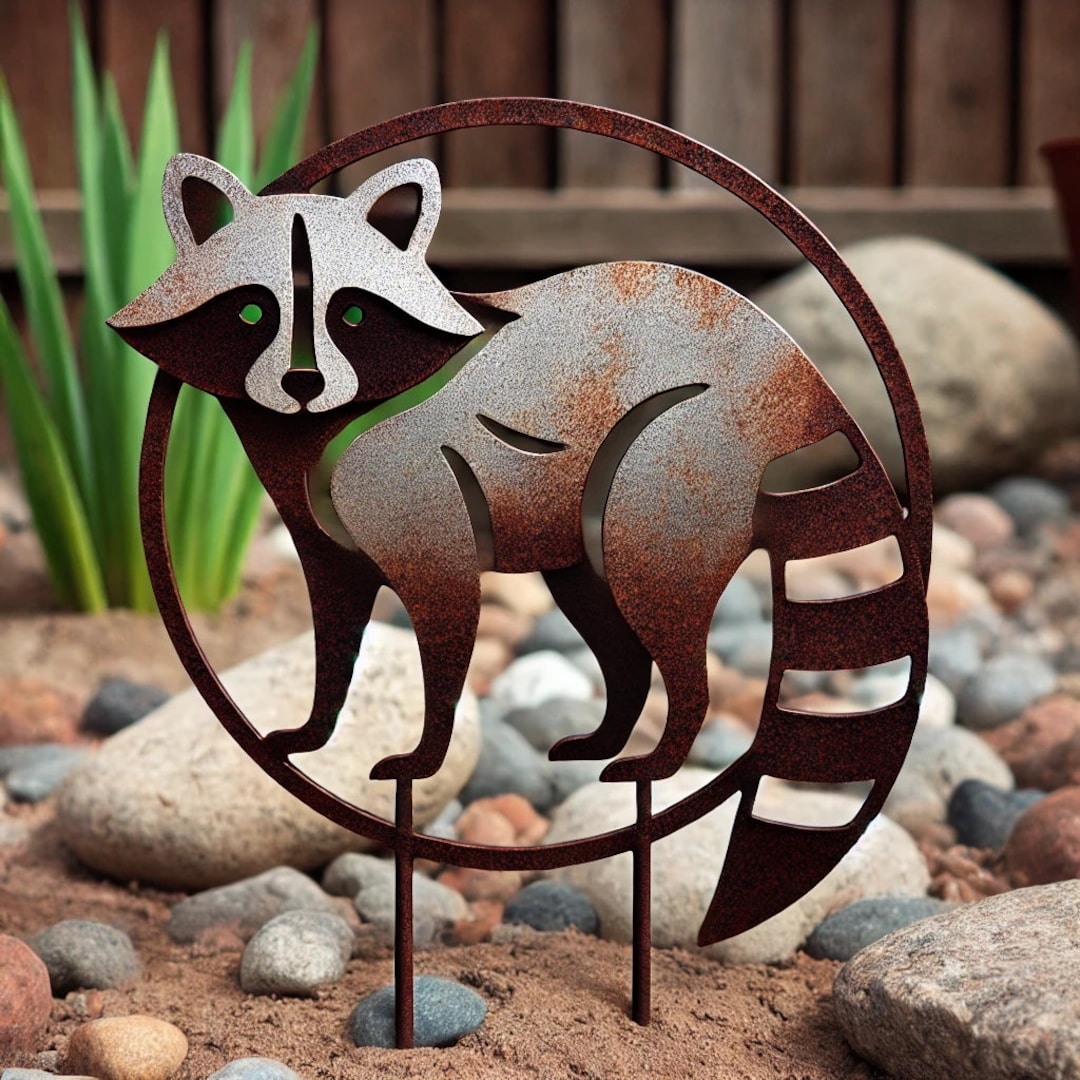 Curious Bandit Raccoon - Garden Stake - Etsy