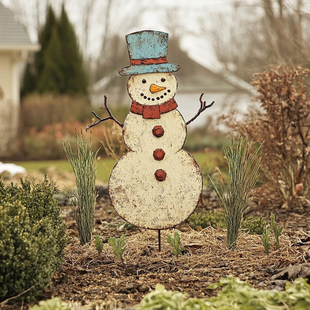 Charming Snowman With Colorful Attire - Garden Stake - Etsy