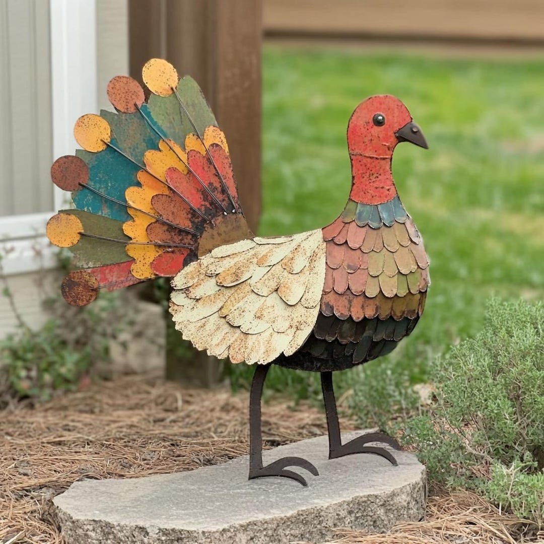 Whimsical Colorful Stakes Turkey - Thanksgiving Garden Decor - Etsy