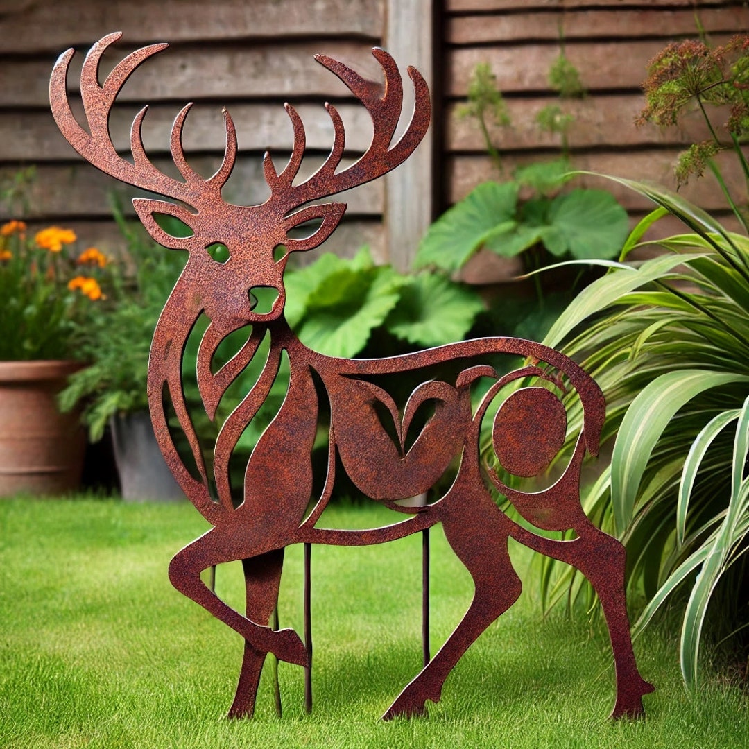 Intricate Rusted Deer Garden Sculpture - Garden Stake - Etsy