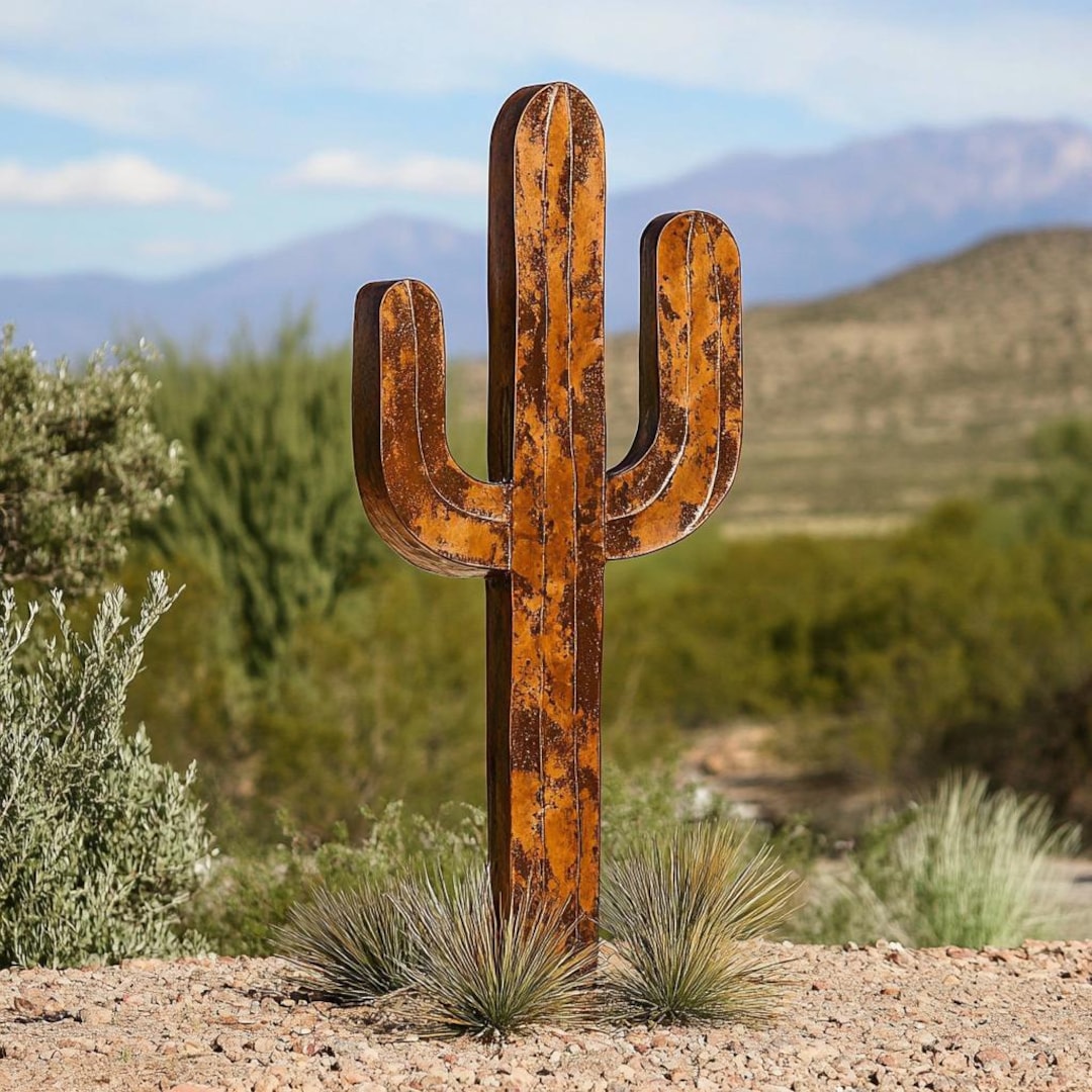 22" Patina Metal Saguaro Cactus Sculpture - Garden Decor - Etsy