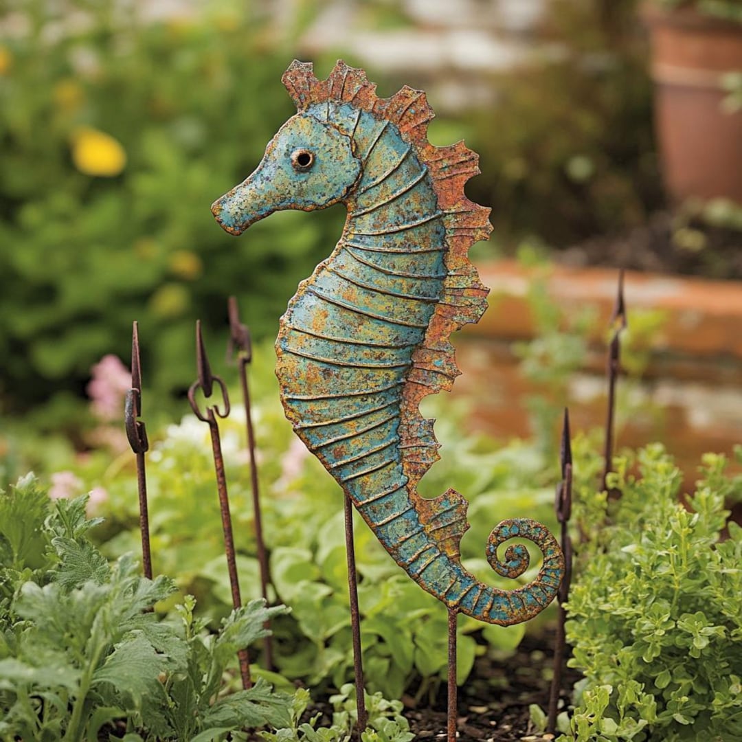 Charming Seahorse Garden Sculpture: A Splash of Coastal Color - Garden ...