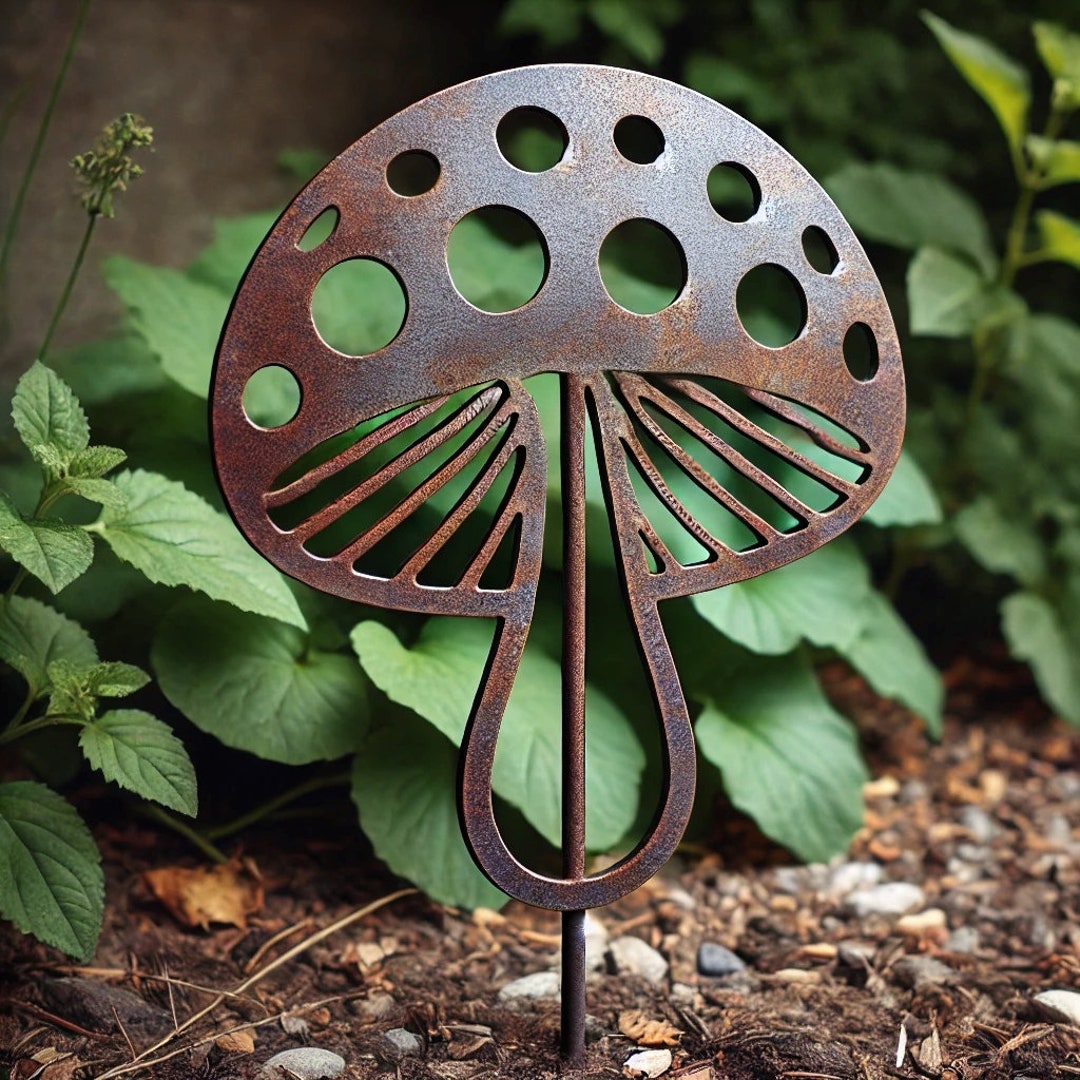 Rustic Metal Mushroom Garden Stake - Mushroom Decor - Etsy