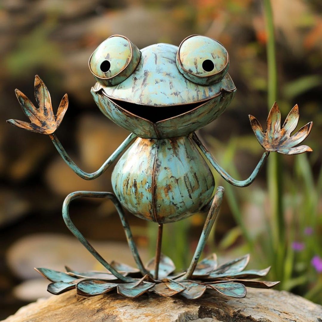 Whimsical Rustic Metal Frog Garden Sculpture - Garden Sign - Etsy