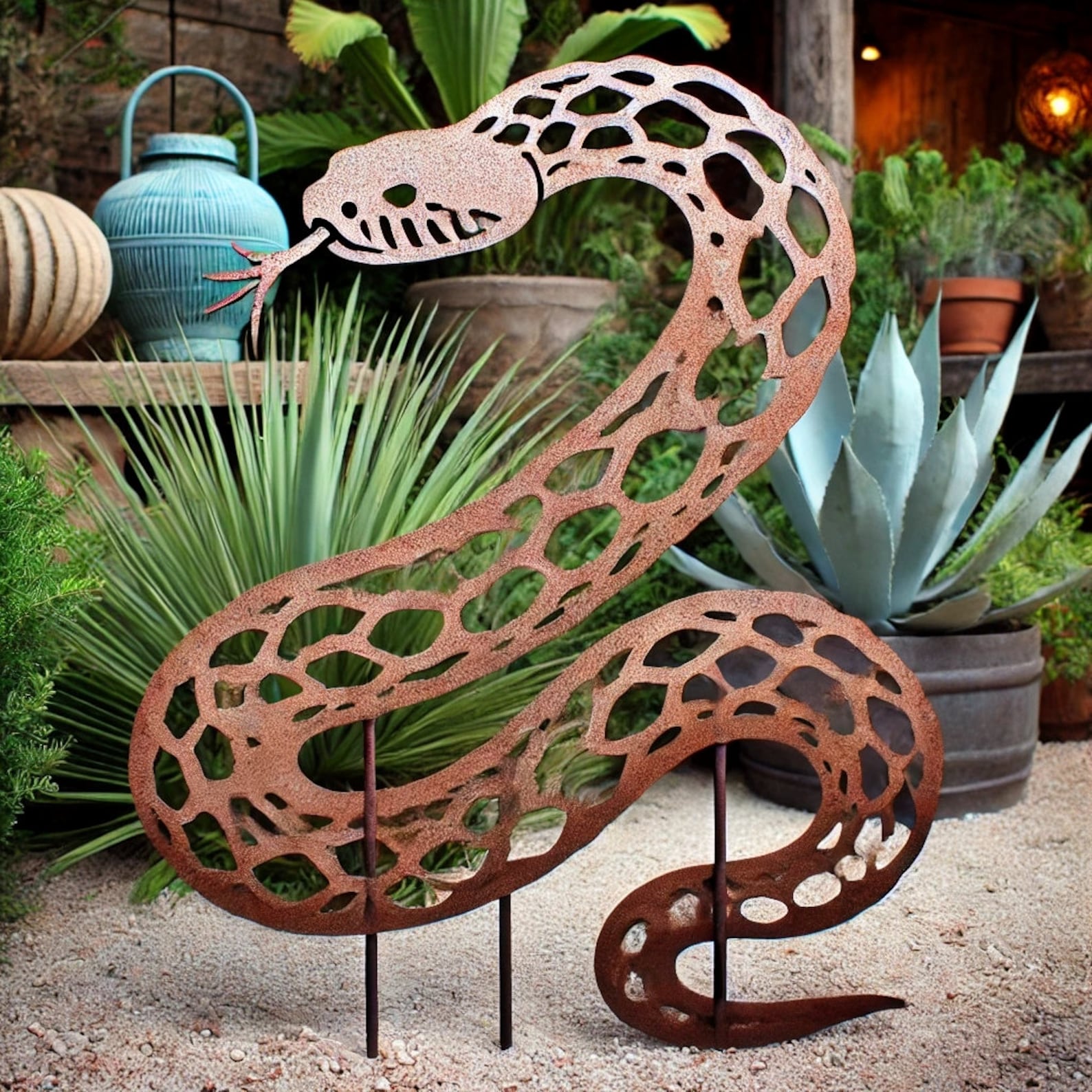 Rustic Metal Rattlesnake Sculpture - Garden Stake - Etsy