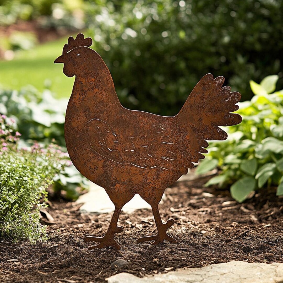 Rustic Metal Chicken Silhouette - Garden Stake - Etsy