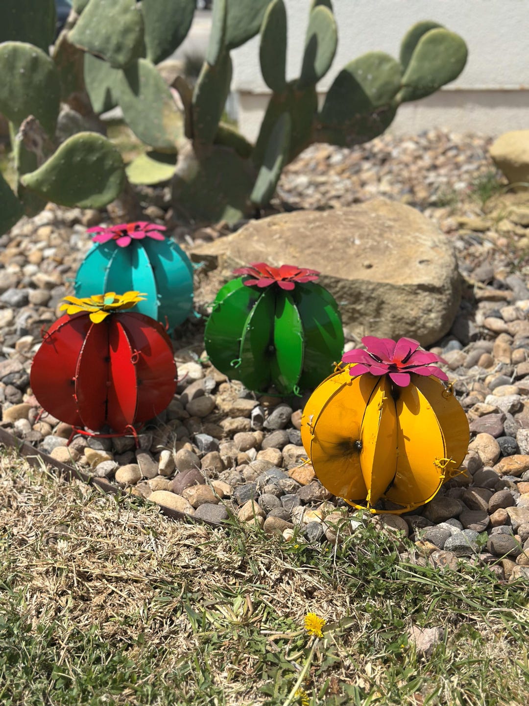 12" Colorful Metal Barrel Cactus Garden Decor - Garden Decor - Etsy