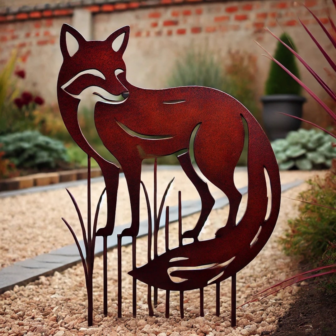 Rustic Rusted Red Fox Garden Stake - Garden Stake - Etsy