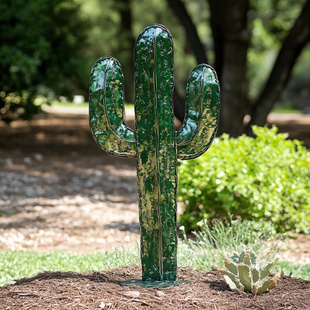 22" Handcrafted Metal Cactus Yard Ornament - Garden Decor - Etsy