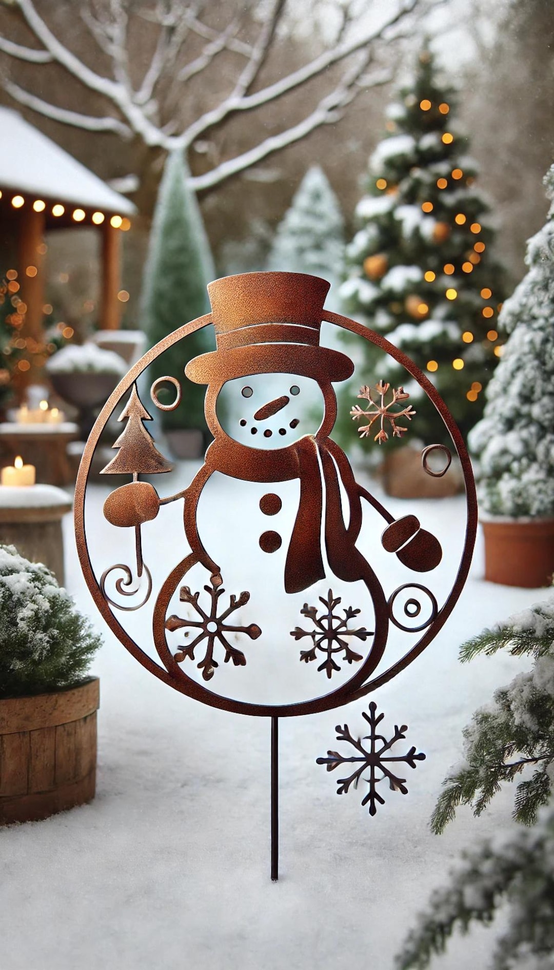 Flat Metal Snowman Garden Stake - Garden Stake - Etsy