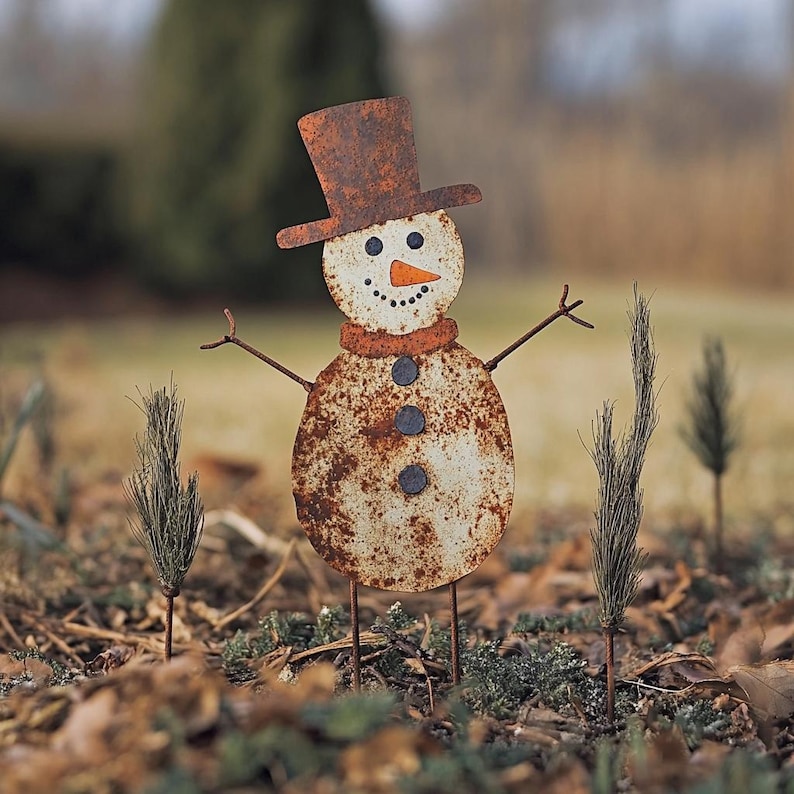 Cheerful Winter Snowman - Garden Stake - Etsy