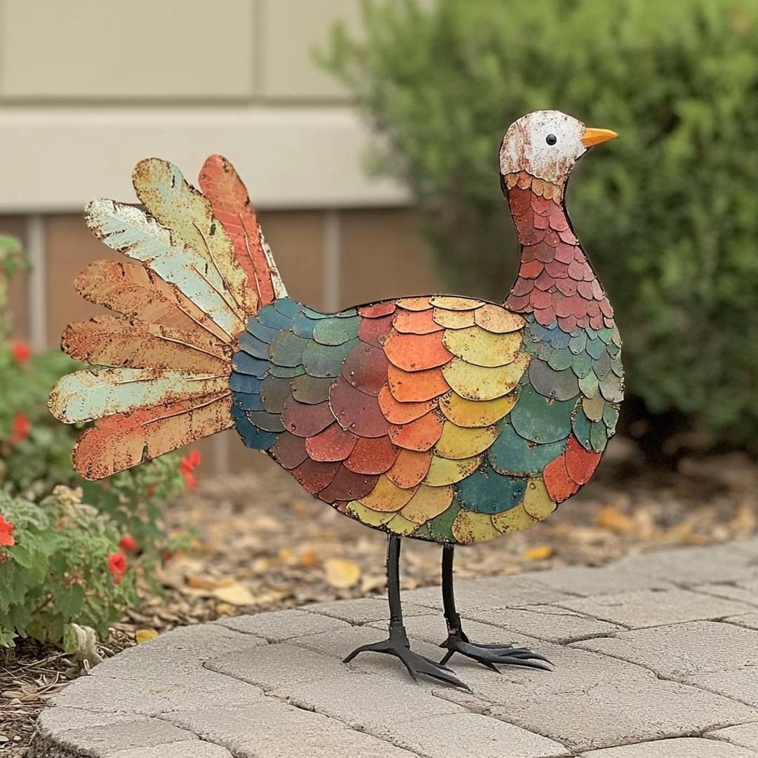 Colorful Feathered Stakes Turkey - Thanksgiving Garden Decor - Etsy