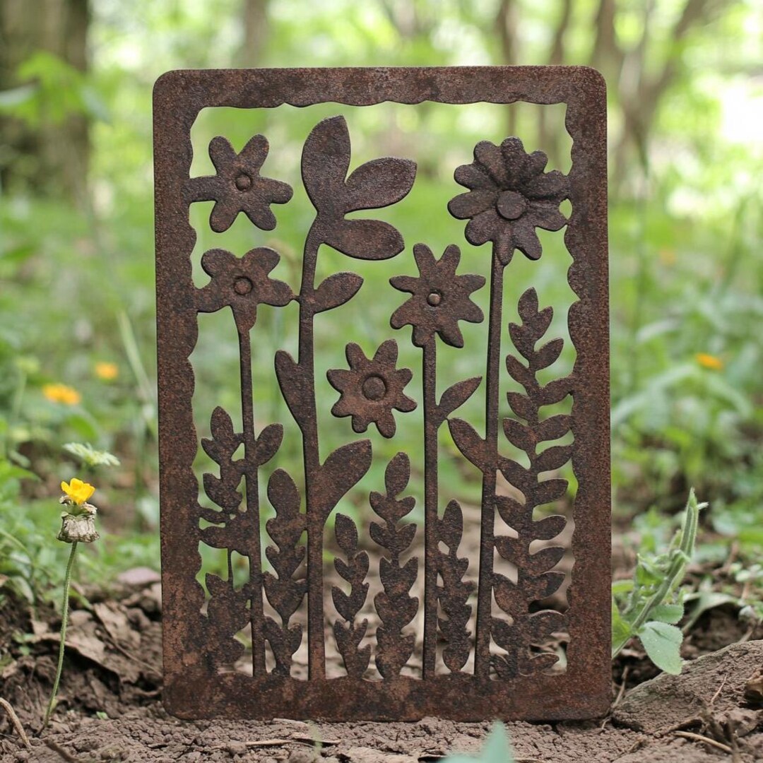 Rustic Flower Garden Screen Sculpture - Garden Stake - Etsy