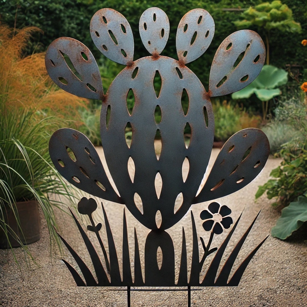 Rustic Nopal Cactus Garden Stake - Garden Stakes - Etsy