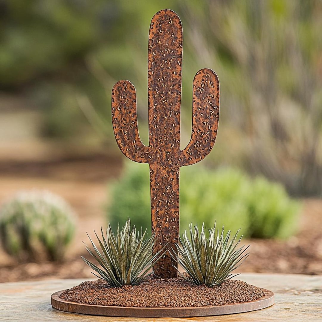 Rustic Cactus Sculpture - Garden Stake Decor - Etsy