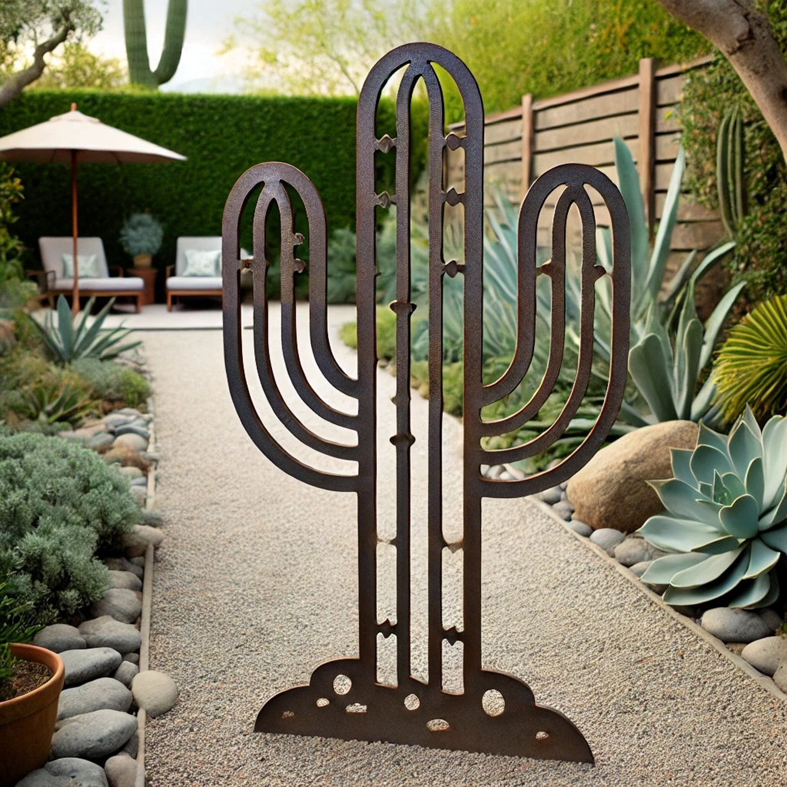 Arizona Cactus Metal Garden Art - Garden Stakes - Etsy
