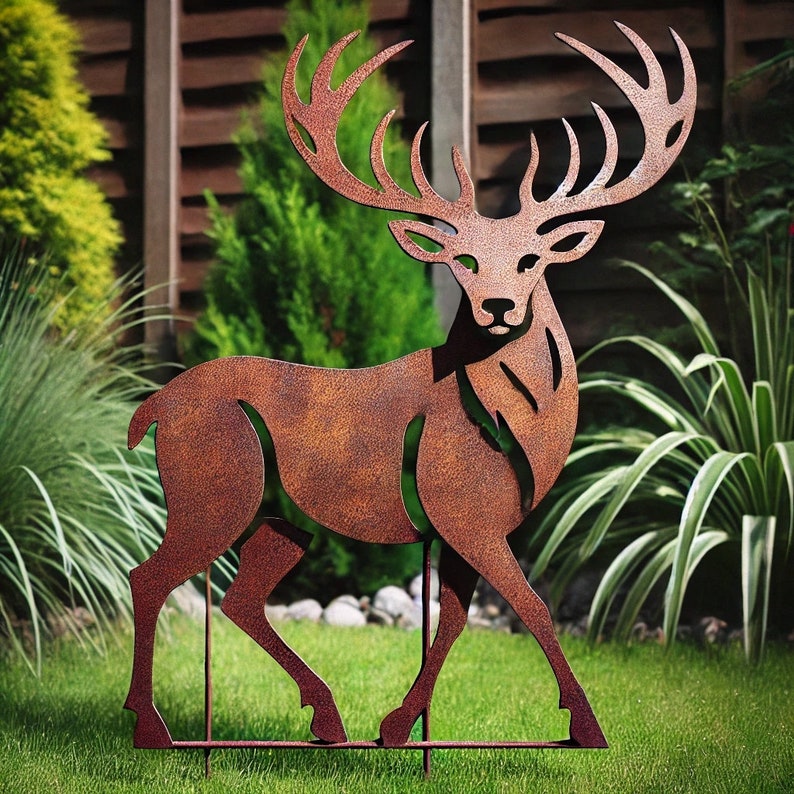Rusted Deer Garden Decor - Garden Stake - Etsy