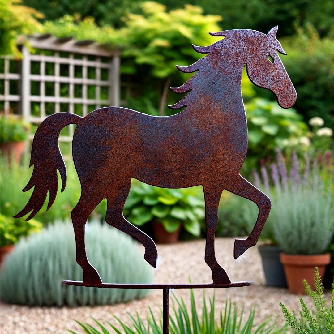 Rustic Metal Horse Sculpture - Garden Stakes - Etsy