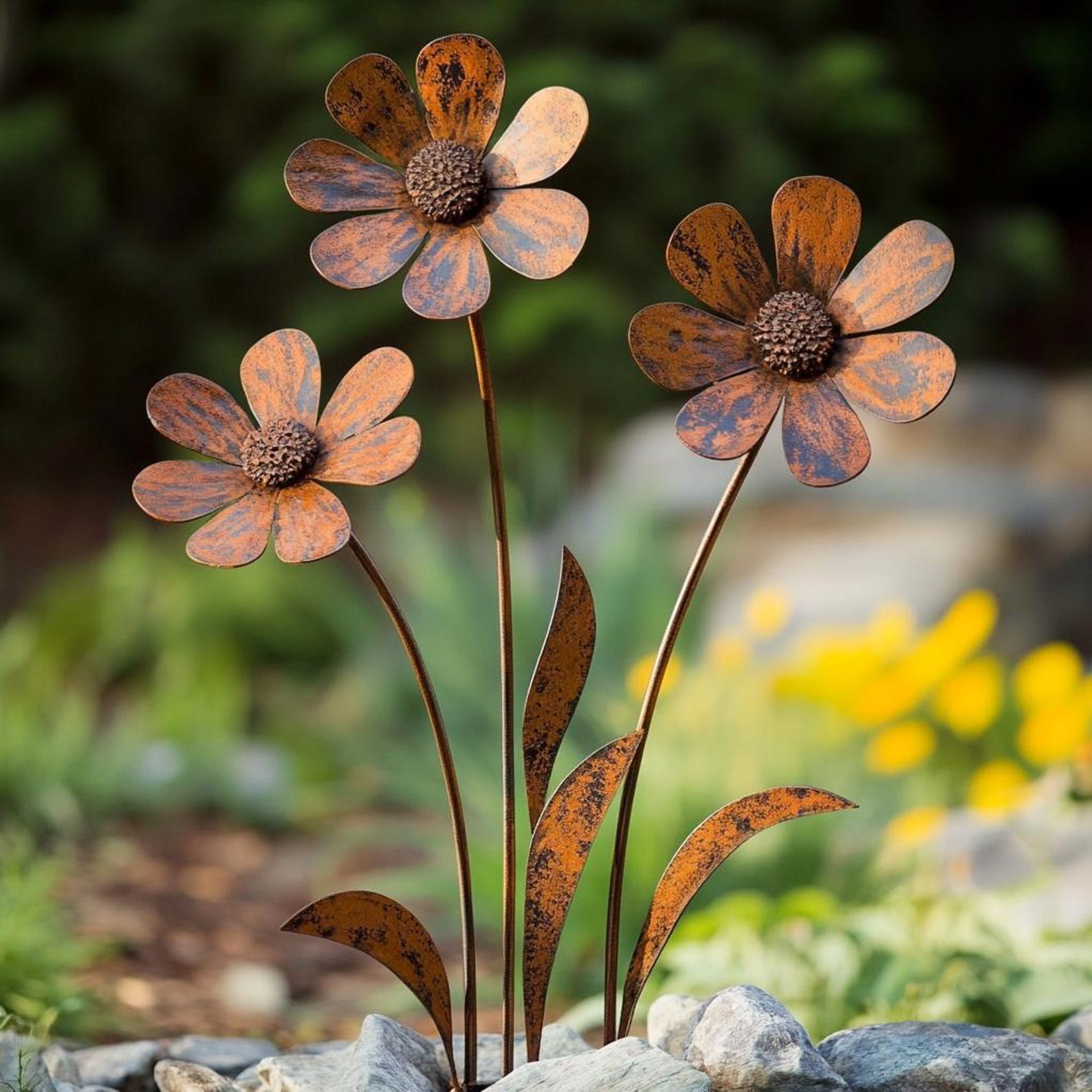 Rustic Metal Daisy Trio Garden Sculpture - Garden Stake - Etsy