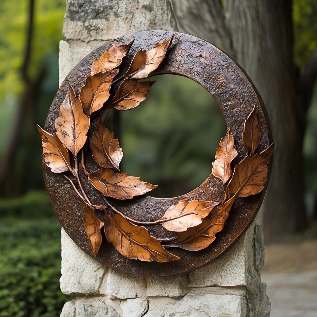 Rustic Metal Laurel Wreath Wall Decor - Garden Stake - Etsy