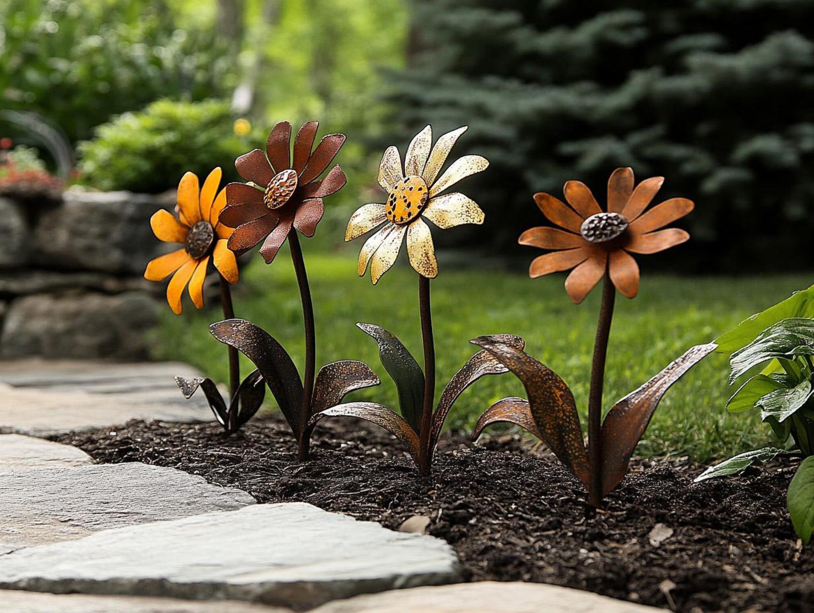 15" Set of 3 Rustic Metal Wildflower Garden Stakes - Garden Stake - Etsy