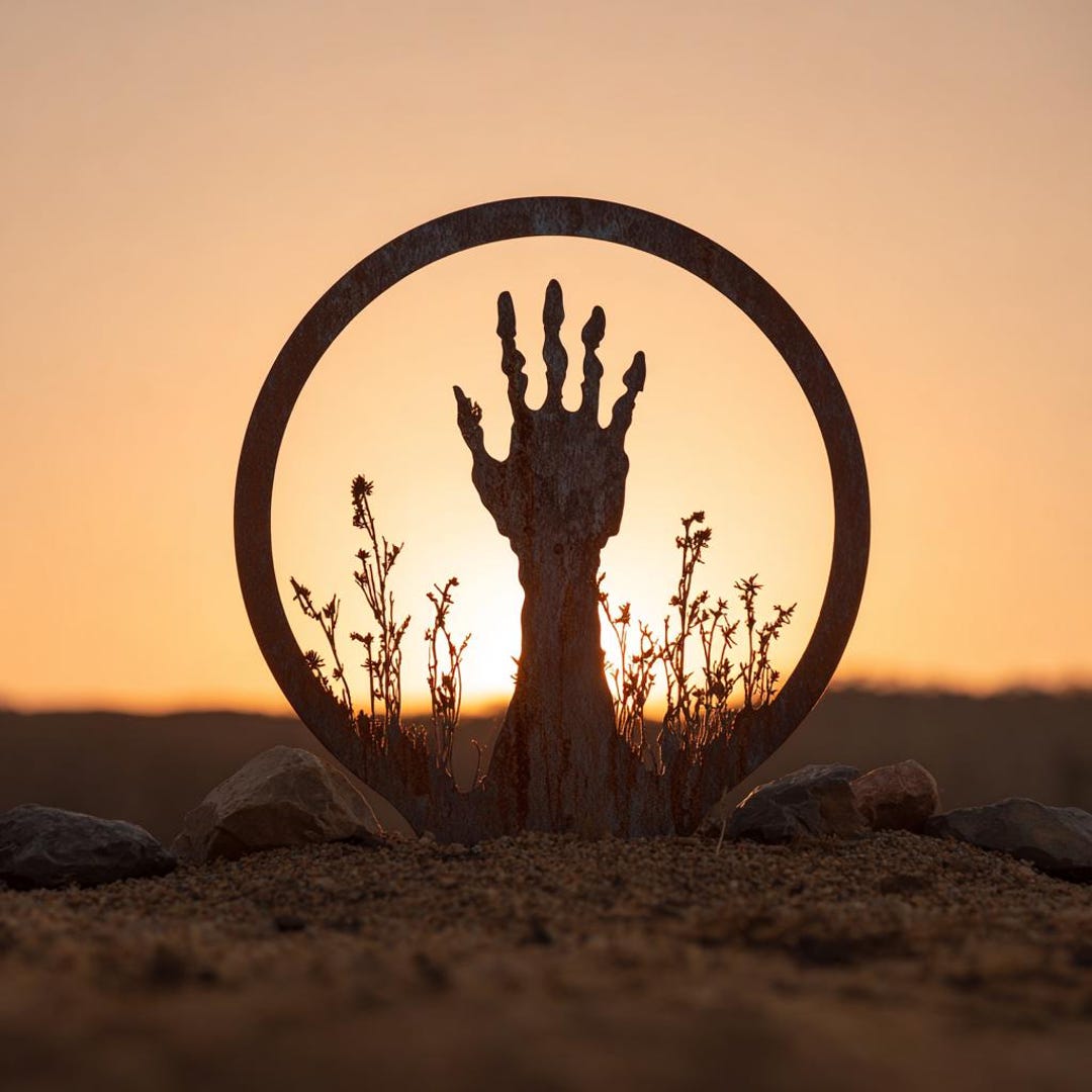 Rustic Zombie Hand Metal Circle Sculpture – Halloween Graveyard Yard ...