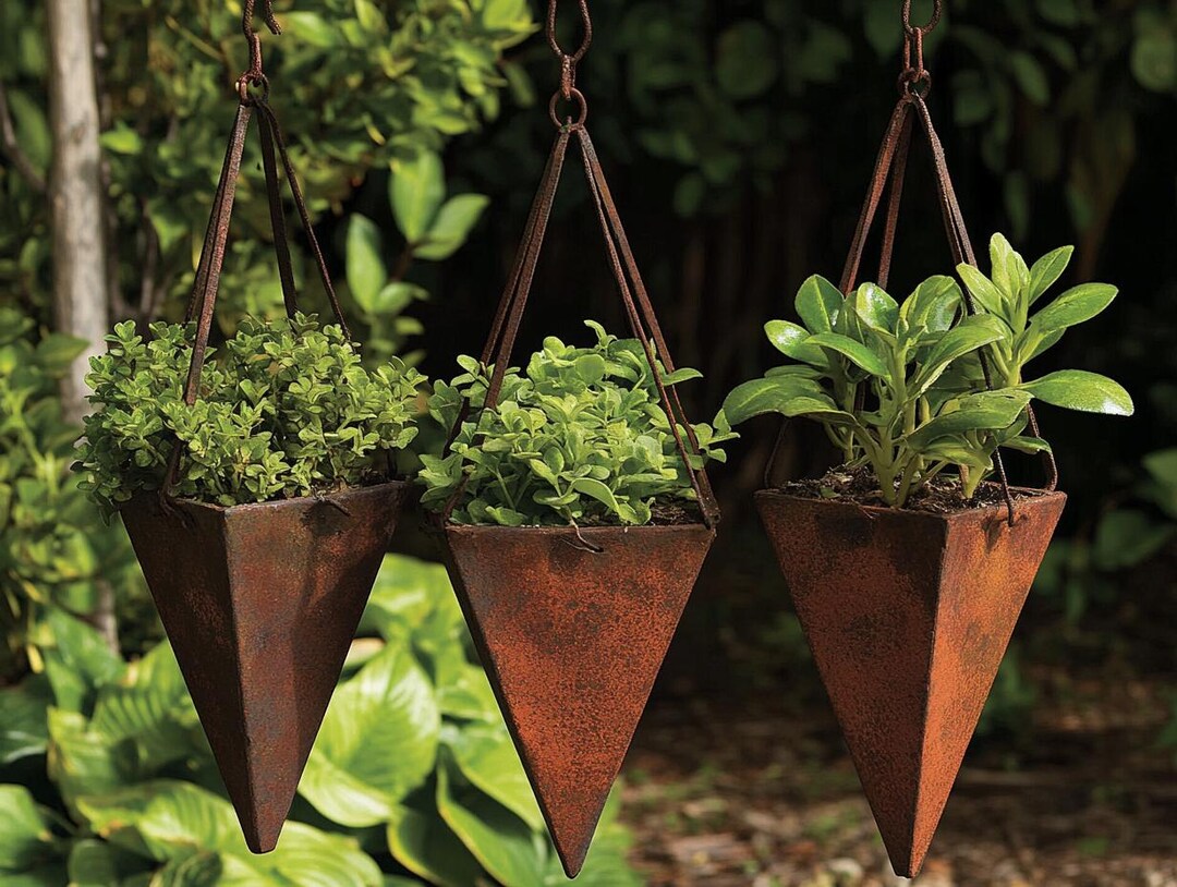 Rustic Hanging Cone Planters - Garden Stake - Etsy